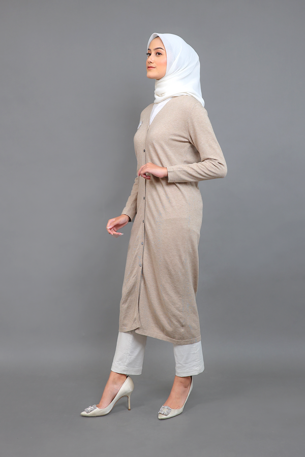 Nesya Long Cardi - Taupe - Nada Puspita