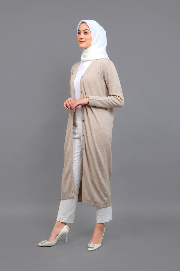Nesya Long Cardi - Taupe - Nada Puspita